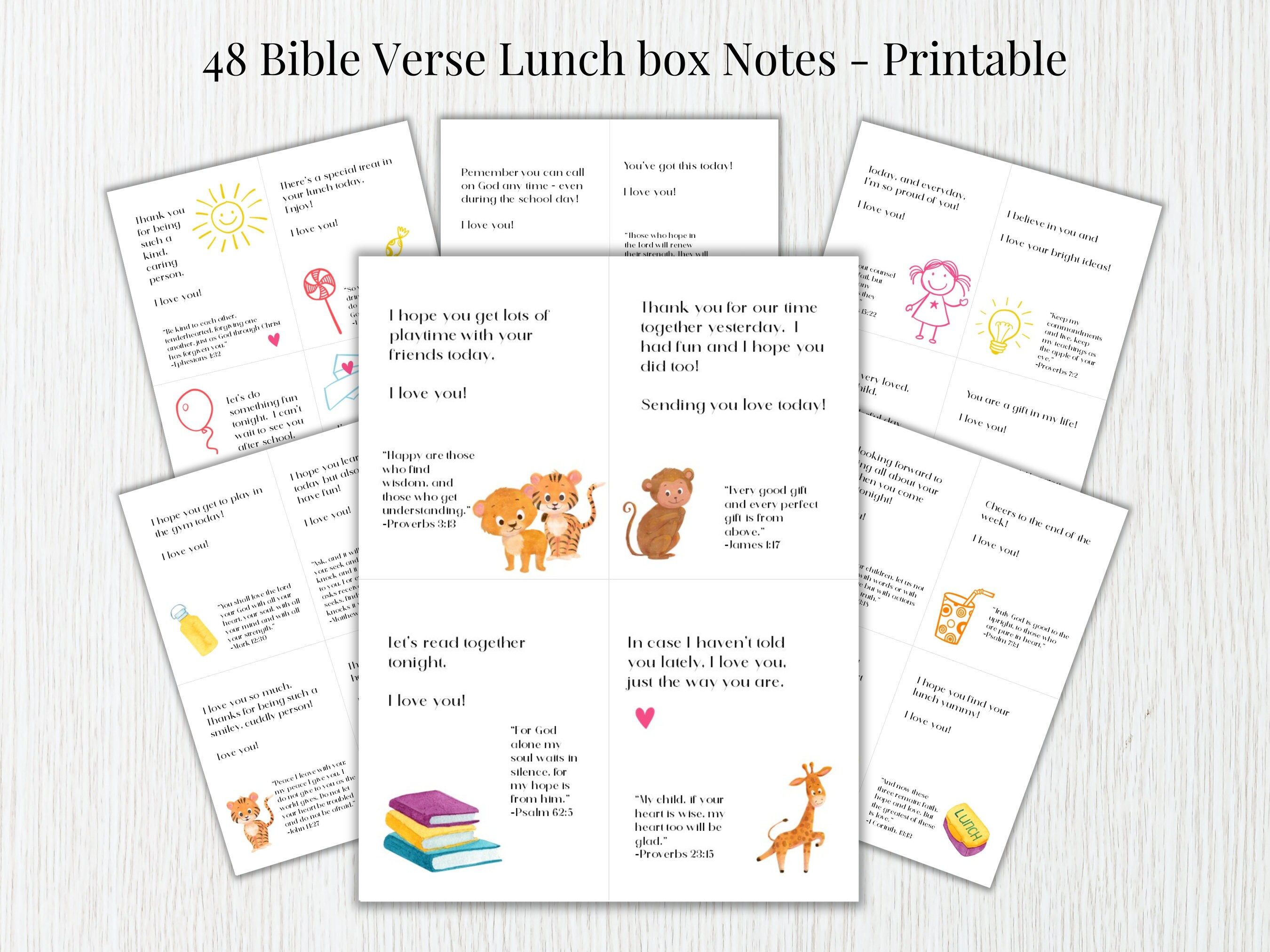Lunchbox Notes for Kids With Bible Verses, Lunch Notes for Kids, Lunch ...