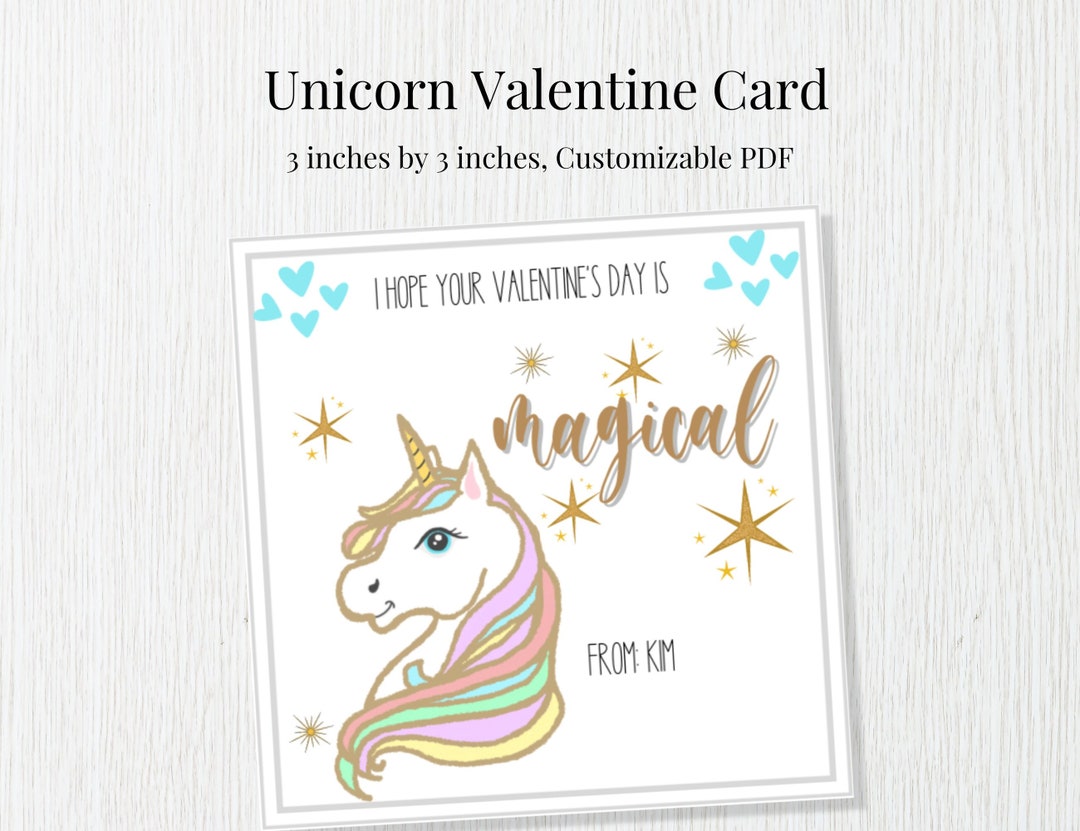 Unicorn Valentine Cards, Printable Unicorn Gift Tag for Valentine's Day ...