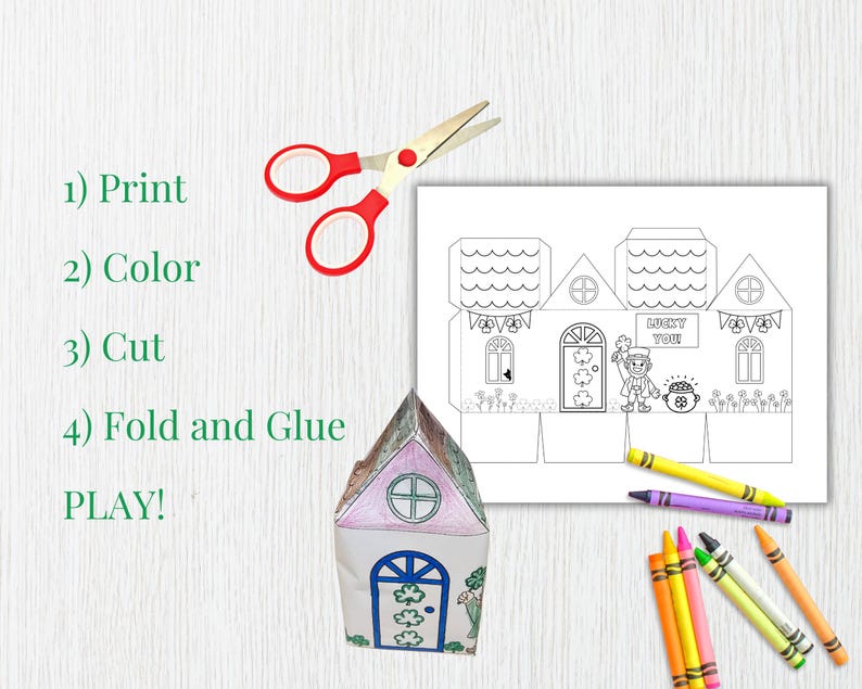 Leprechaun Paper House Kit Activity, St Patricks Day Craft for Kids ...