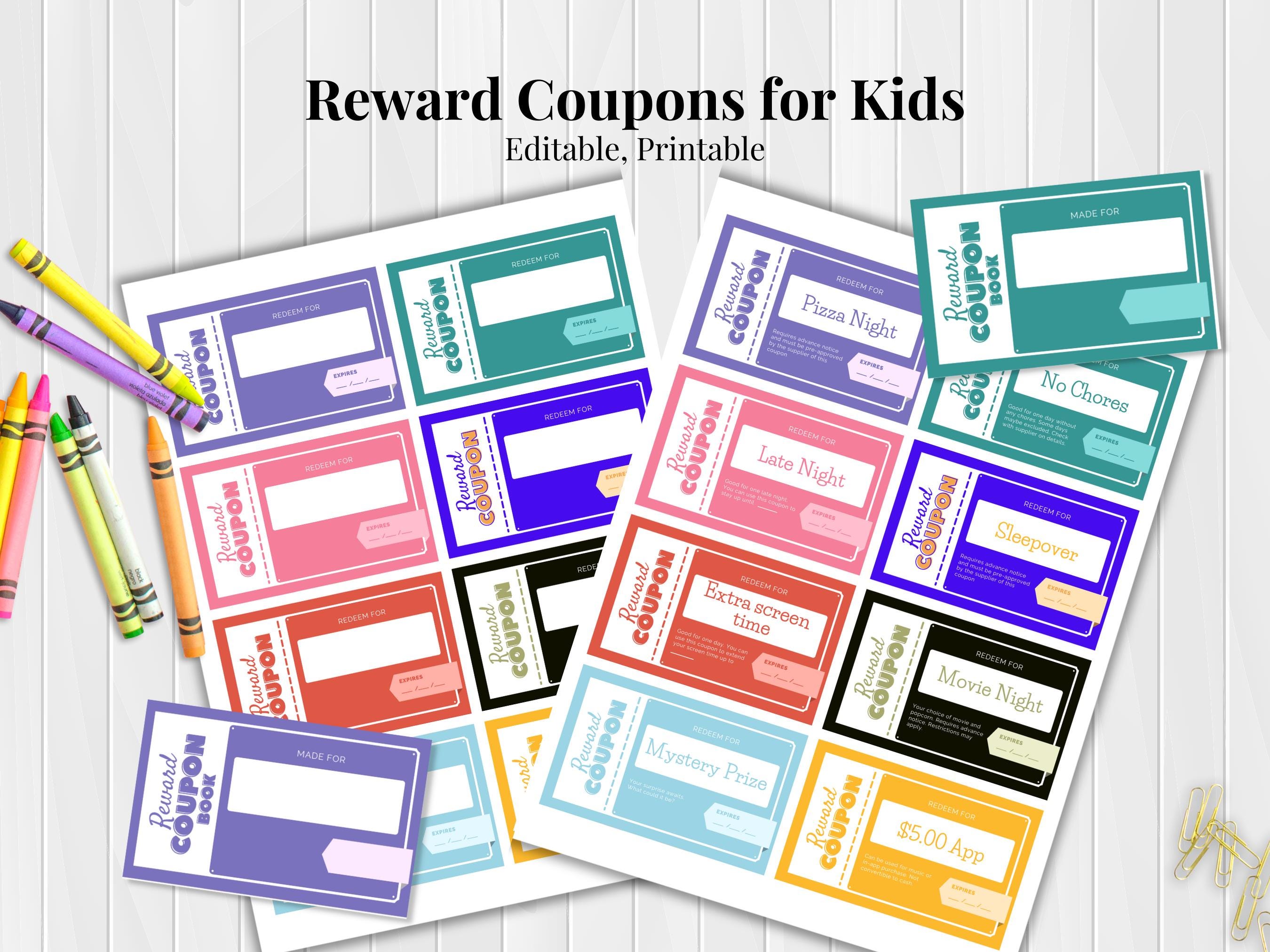 Reward Coupon Book for Kids Printable, Mom Bucks, Custom Coupon Book ...