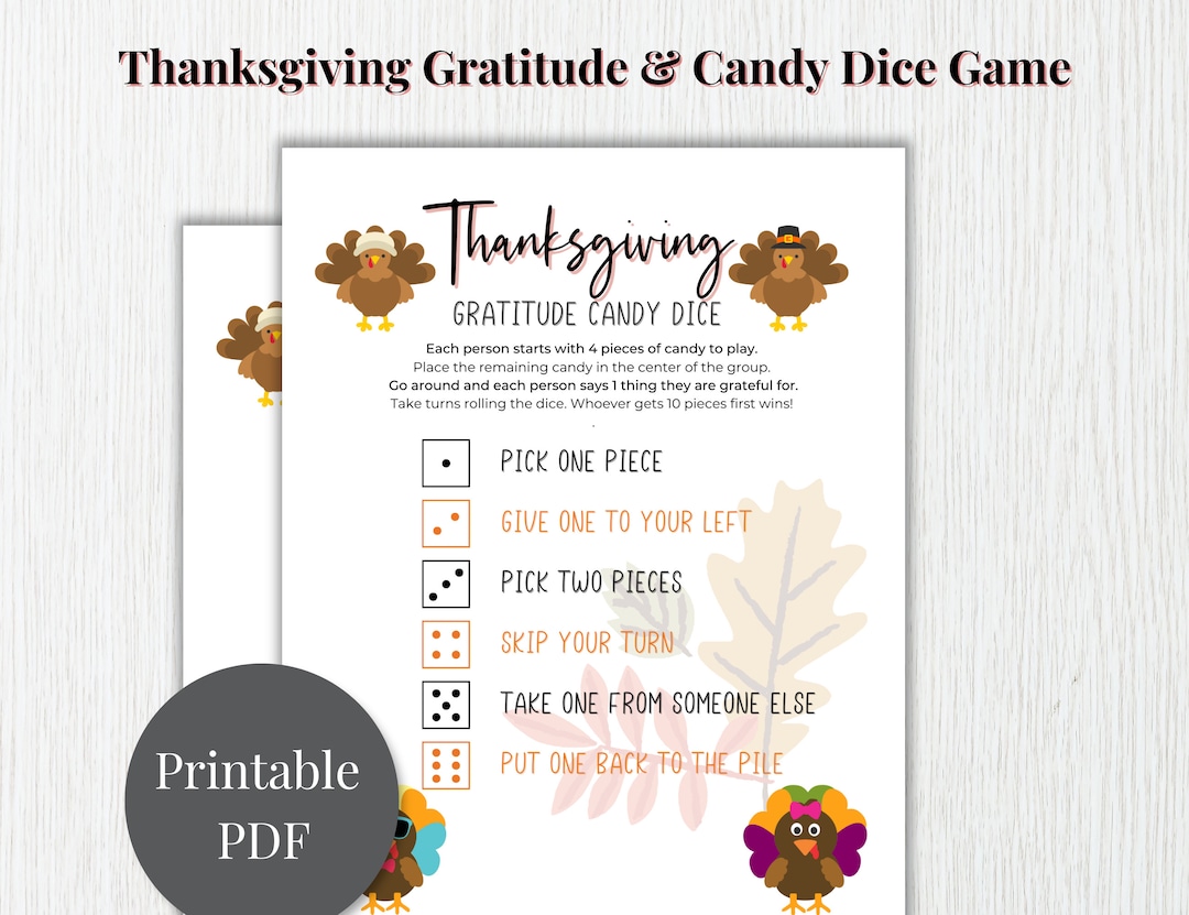 Thanksgiving Dice Game, Candy Dice Game, Thanksgiving Games Dice ...