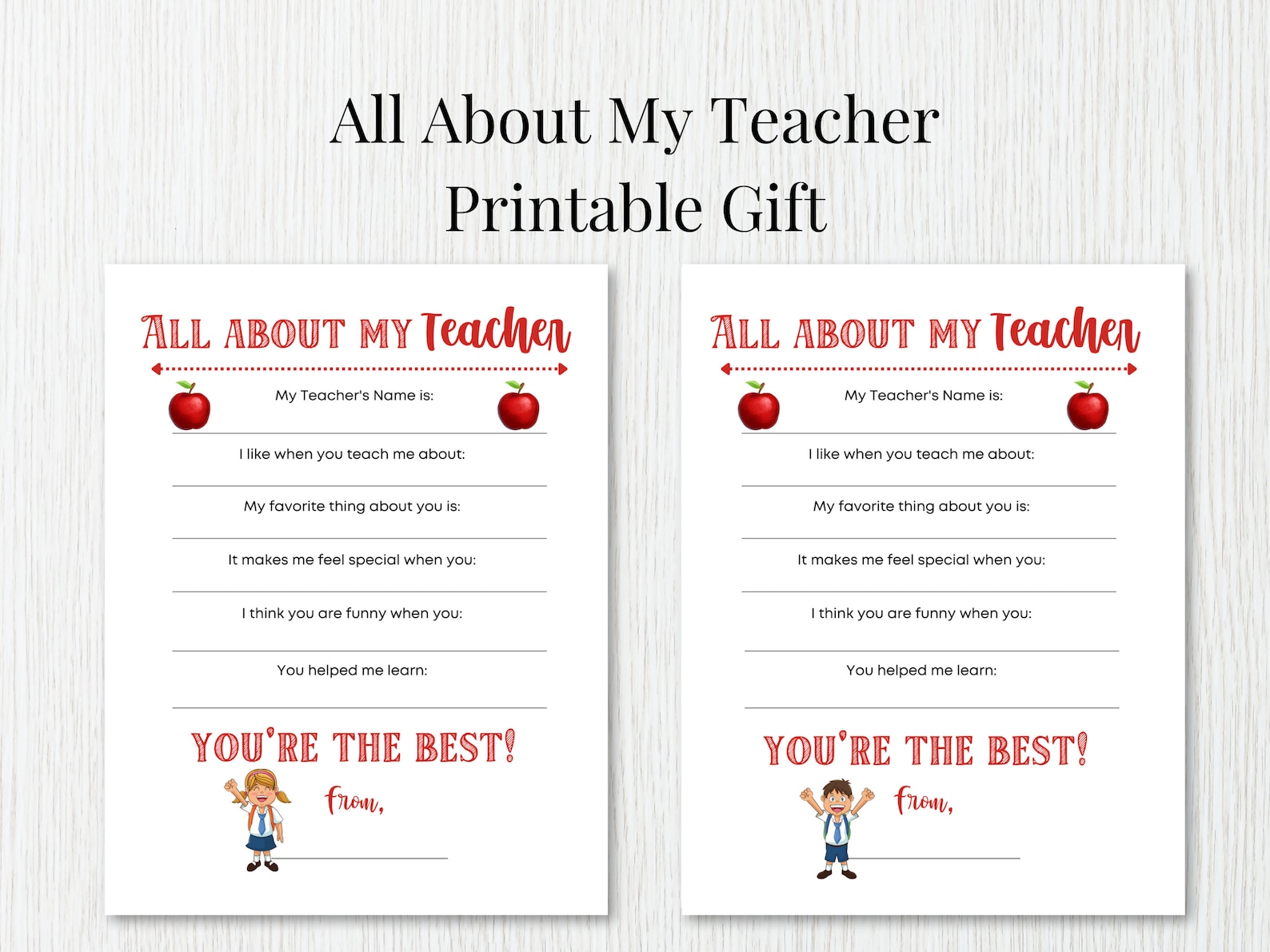 Teacher Appreciation Week Printable, All About My Teacher, Teacher End ...
