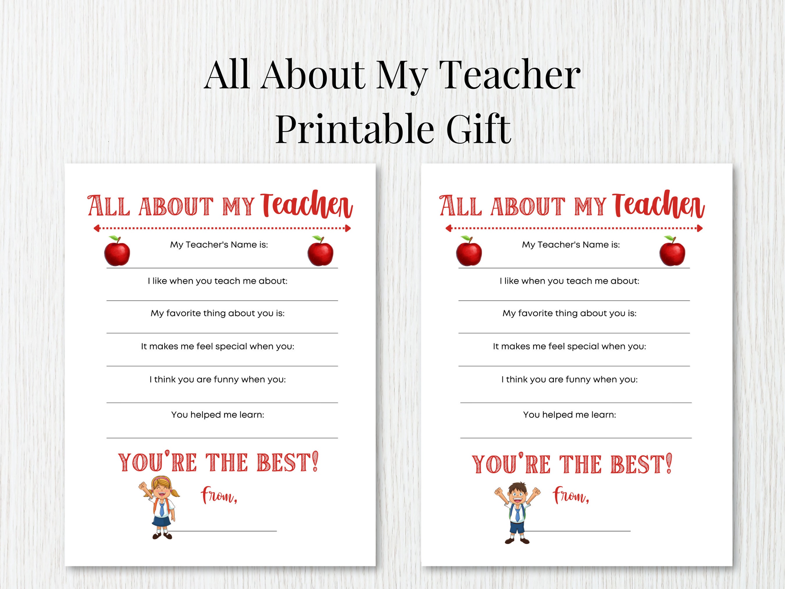 Teacher Appreciation Week Printable, All About My Teacher, Teacher End ...