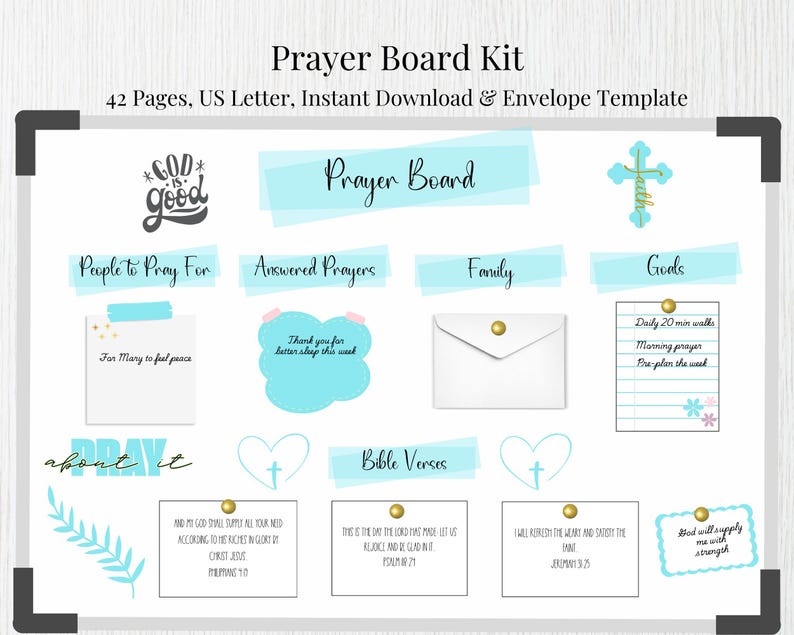 Prayer Board Kit Printable, Bible Verse Board, Turquoise/blue Prayer ...