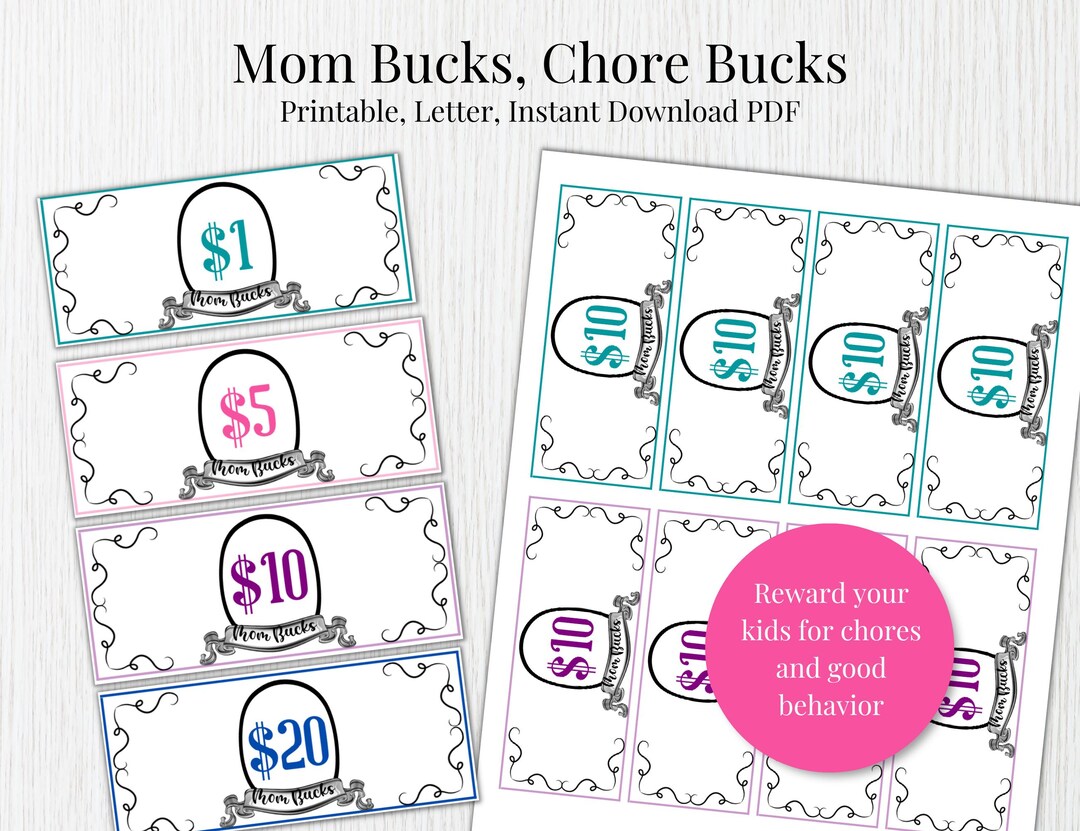 Mom Bucks Printable Chore Bucks, Behavior Bucks, Reward System for Kids ...