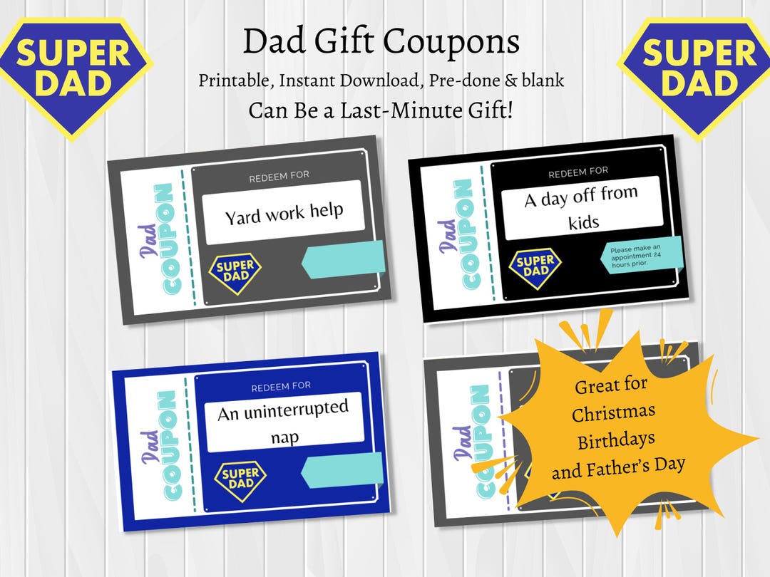 DIY Gift for Dad, Father's Day Coupon Book Template, Printable Card for ...