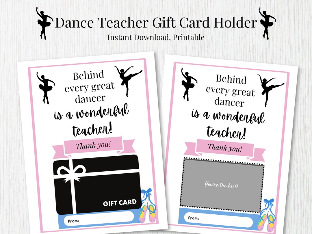Dance Teacher Gift Card Holder, Dance Teacher Gift Tag Printable, Dance ...
