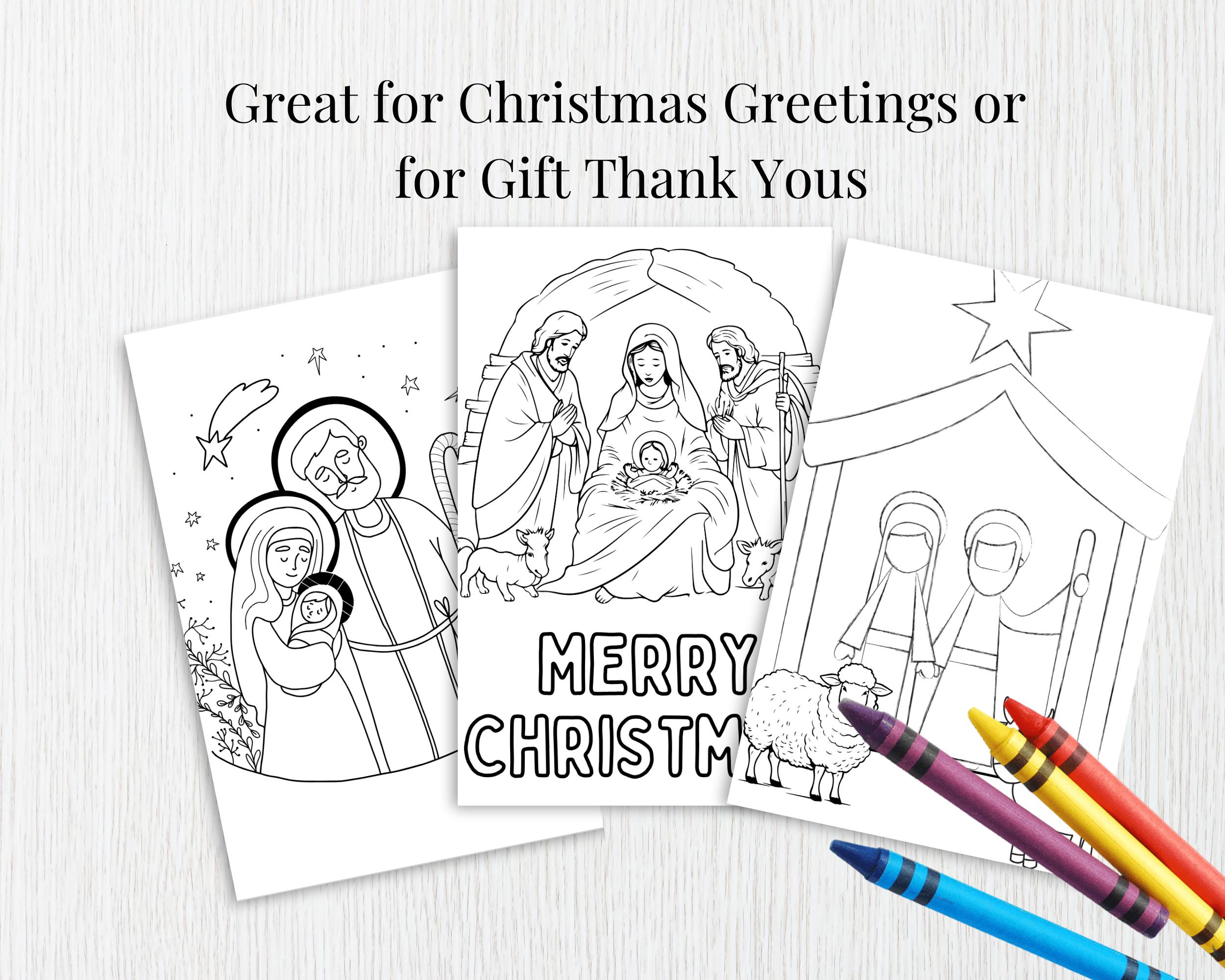 Christian Christmas Coloring Cards, Printable Coloring Christmas Cards ...