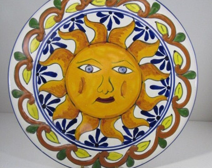 Hand Painted Talavera Mexico Art Pottery Sun Plate Wall Hanging 11.5 ...