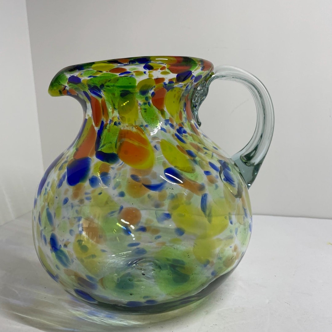 Hand Blown Mexican Confetti Glass Pitcher Margaritas/water/lemonade - Etsy