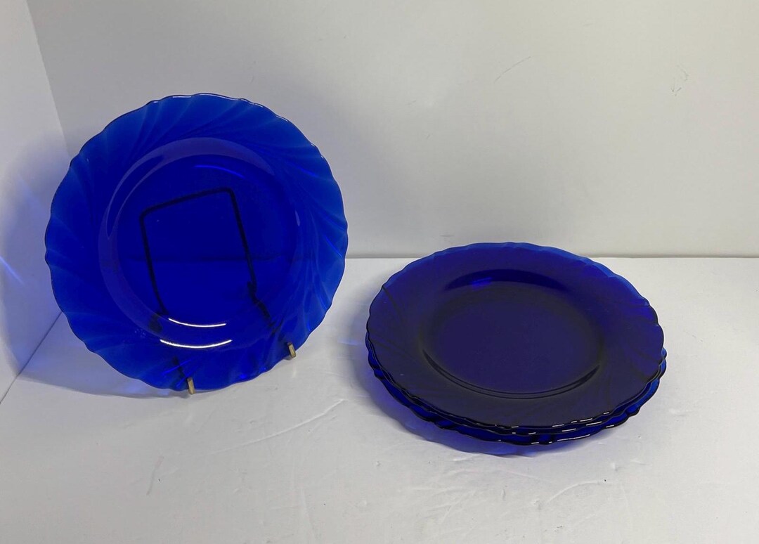 Set of 4 Vintage Arcoroc France Cobalt Blue Dinner Plates 7.5" Swirl - Etsy