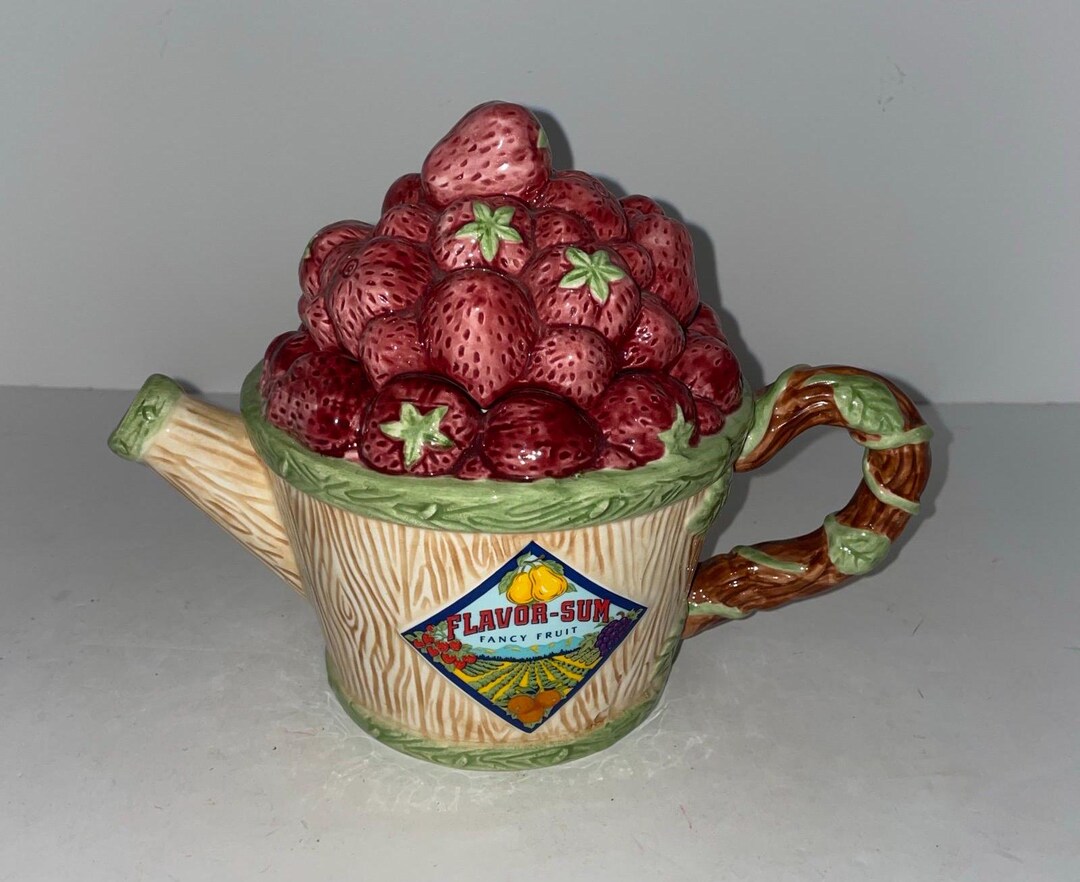 Fitz Floyd Strawberry Basket Teapot Flavor Sum Fancy Fruit Vintage 1993 ...