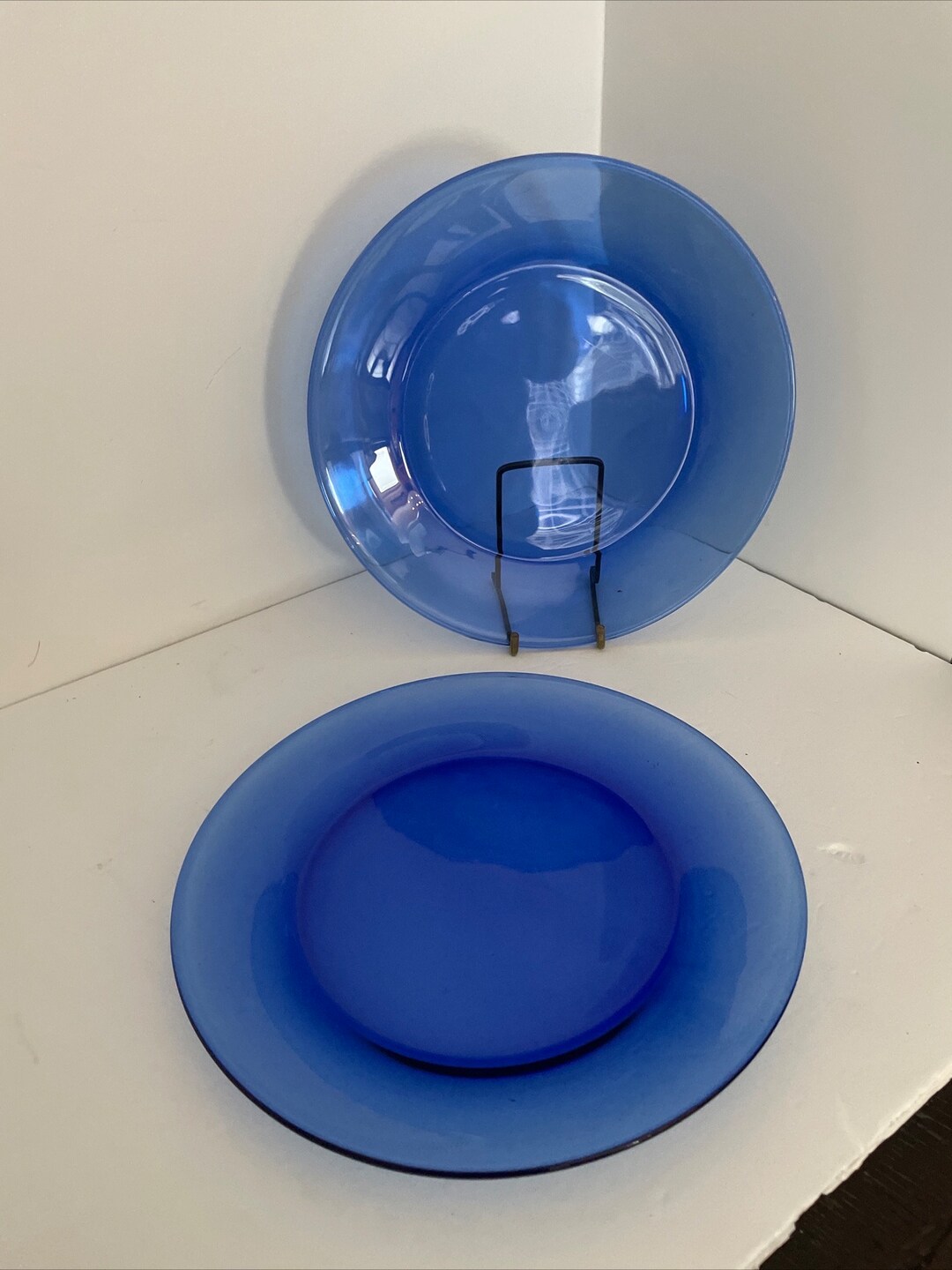 Set of 2 Vintage Cobalt Thick Blue Glass Dinner Plates 10 1/2" Mexico ...