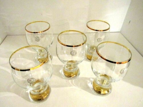 Rare Crystal Wine Glass Gold Rim Stem 8oz. CZECH REPUBLIC Set of 5 - Etsy