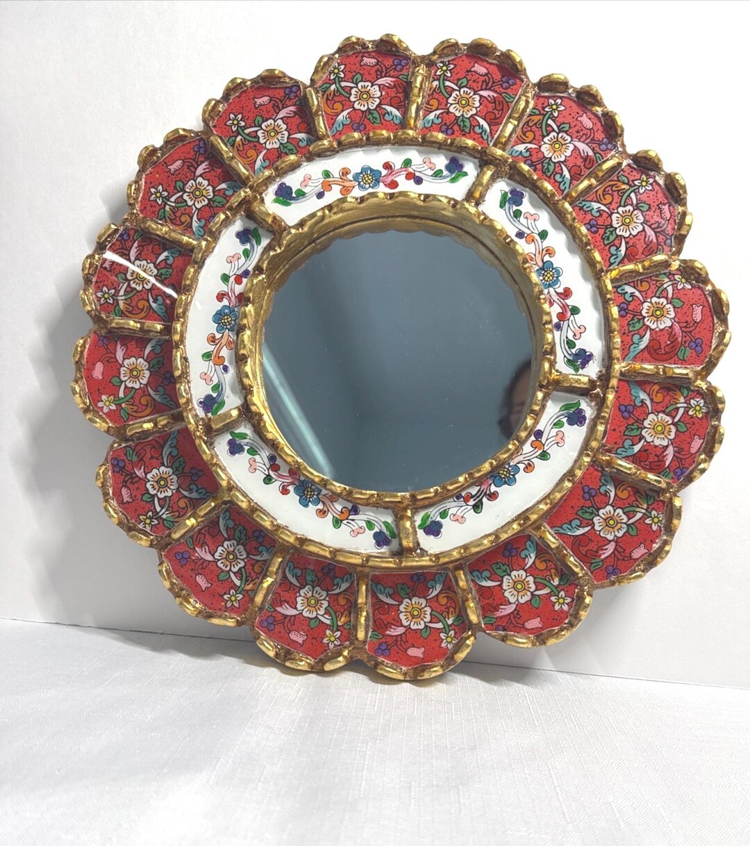 Round Hand Painted Wood/glass Reverse Painted Glass Mirror 12" Round - Etsy