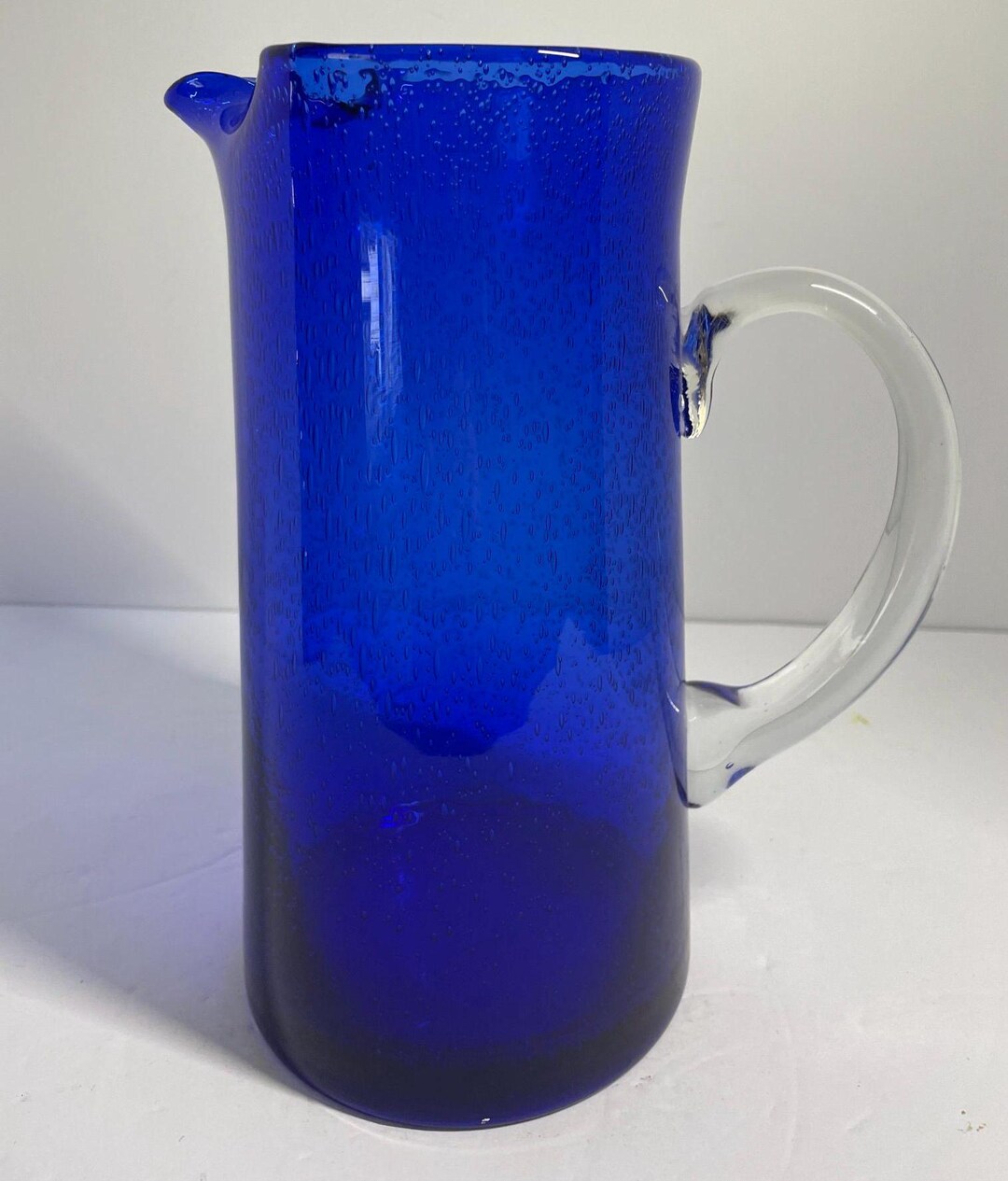 Cobalt Blue Bubbles Tall Pitcher Clear Handle 9" - Etsy