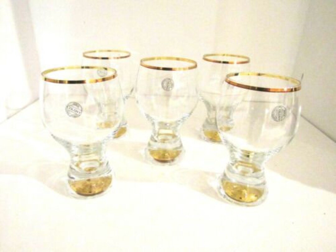 Rare Crystal Wine Glass Gold Rim Stem 8oz. CZECH REPUBLIC Set of 5 - Etsy