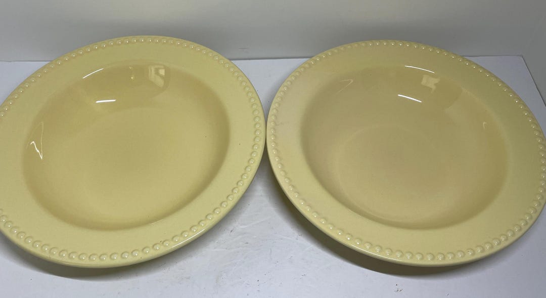 Pottery Barn EMMA Pasta Soup Salad Bowls Pale Yellow Beaded 9 3/4 ...