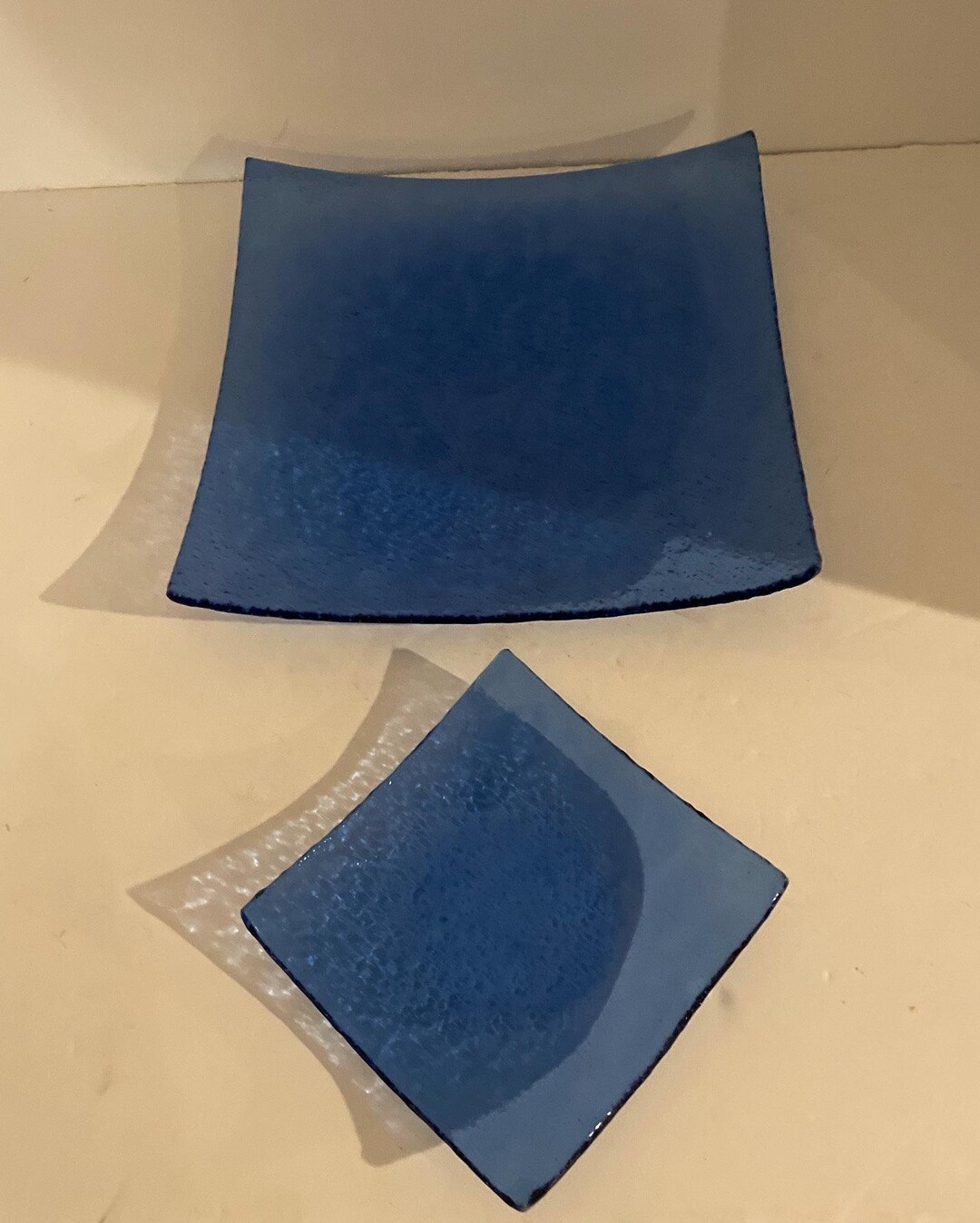 Pair Cobalt Blue Square Plate Woven Fused Glass - Etsy
