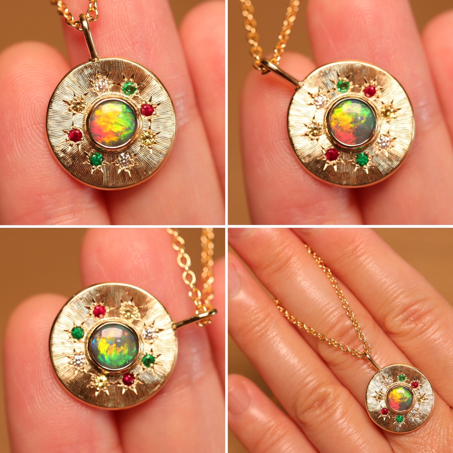 Natural Solid Australian Opal - Necklace - Sunray Multi-coloured Halo ...