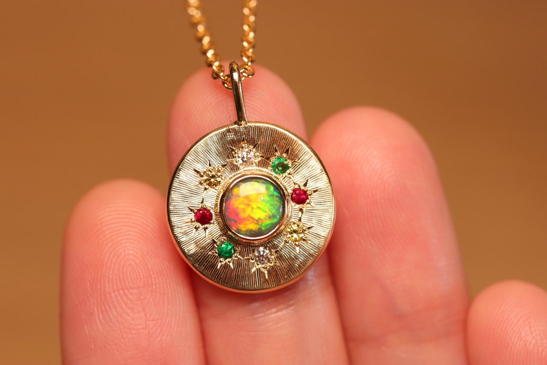 Natural Solid Australian Opal - Necklace - Sunray Multi-coloured Halo ...