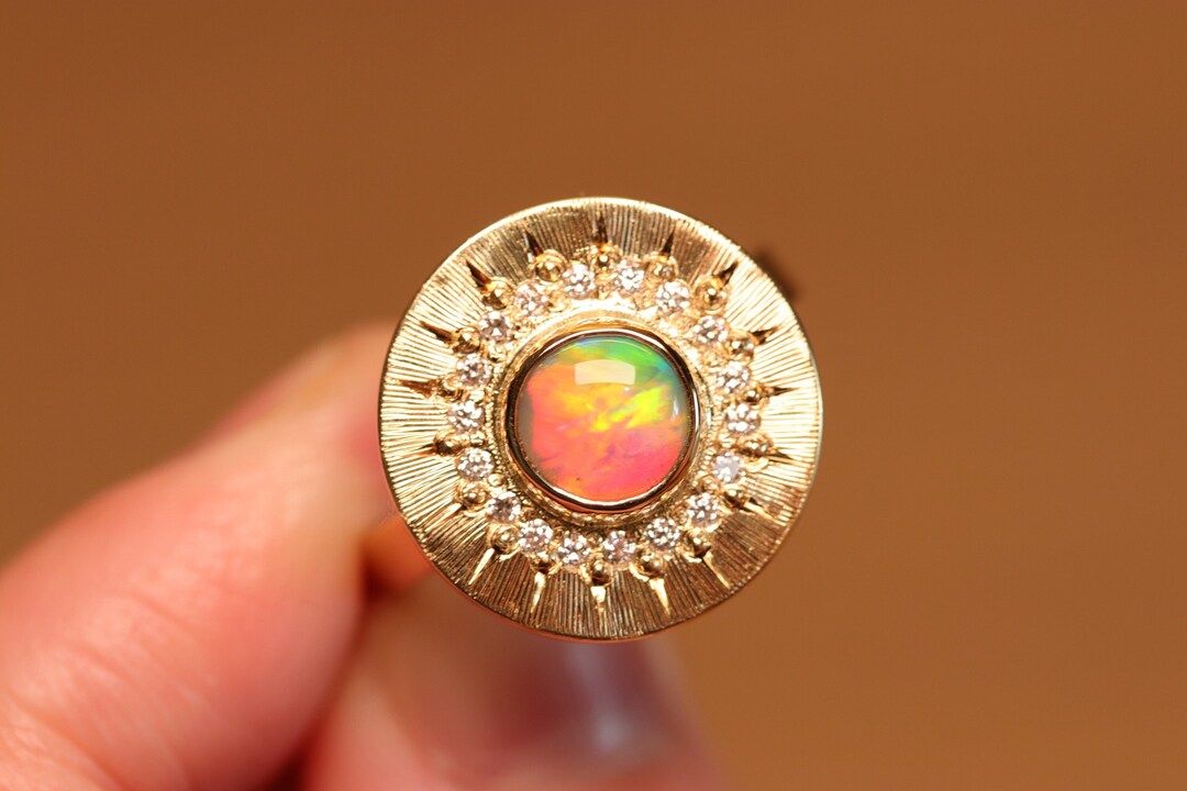 Natural Solid Australian Opal - Ring - Handmade - Sunray Halo Opal Ring ...