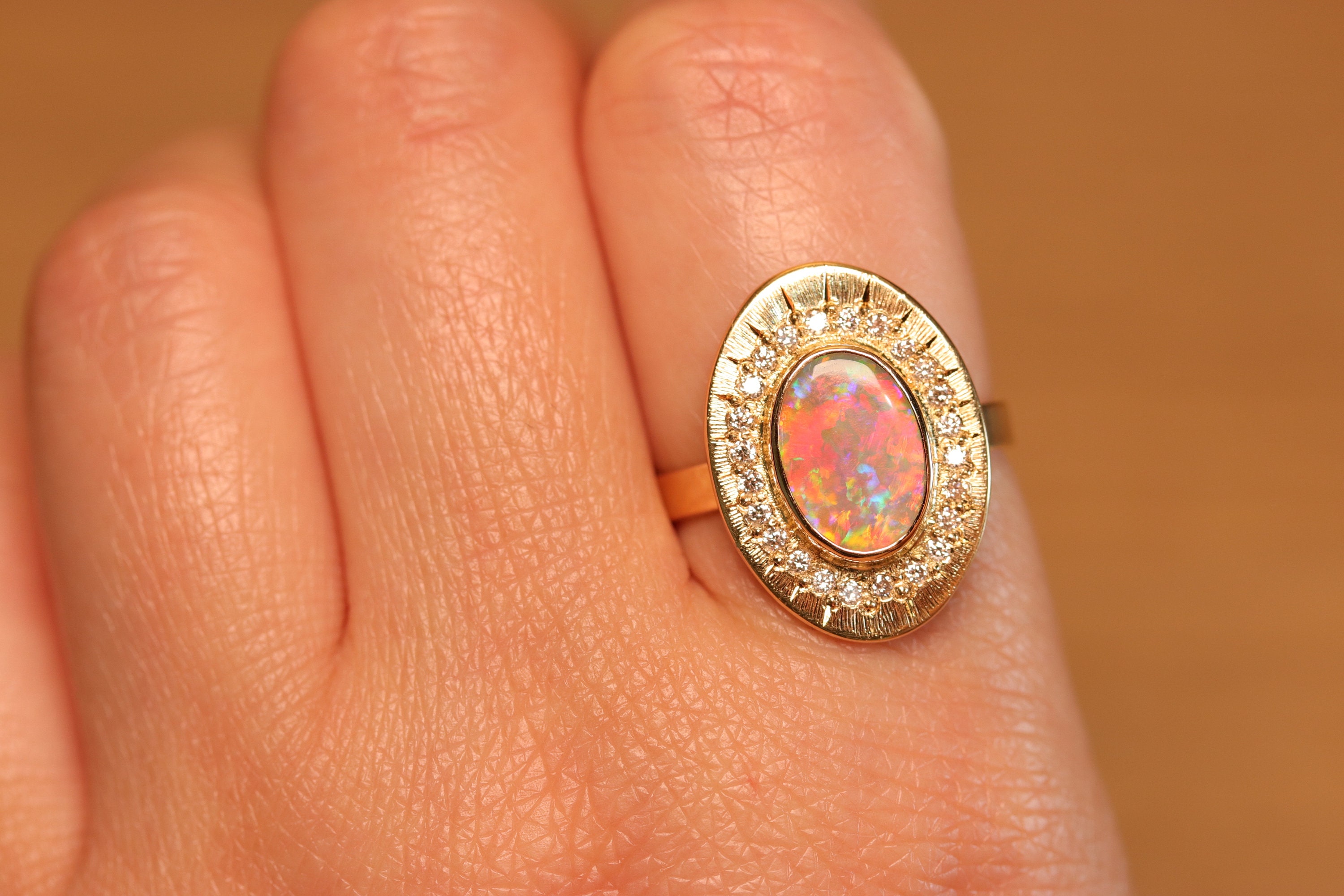Natural Solid Australian Opal - Ring - Handmade - Sunray Halo Pastel ...