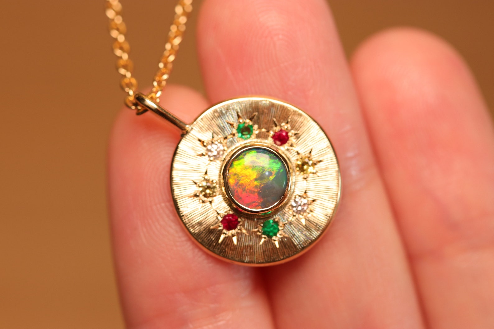 Natural Solid Australian Opal - Necklace - Sunray Multi-coloured Halo ...