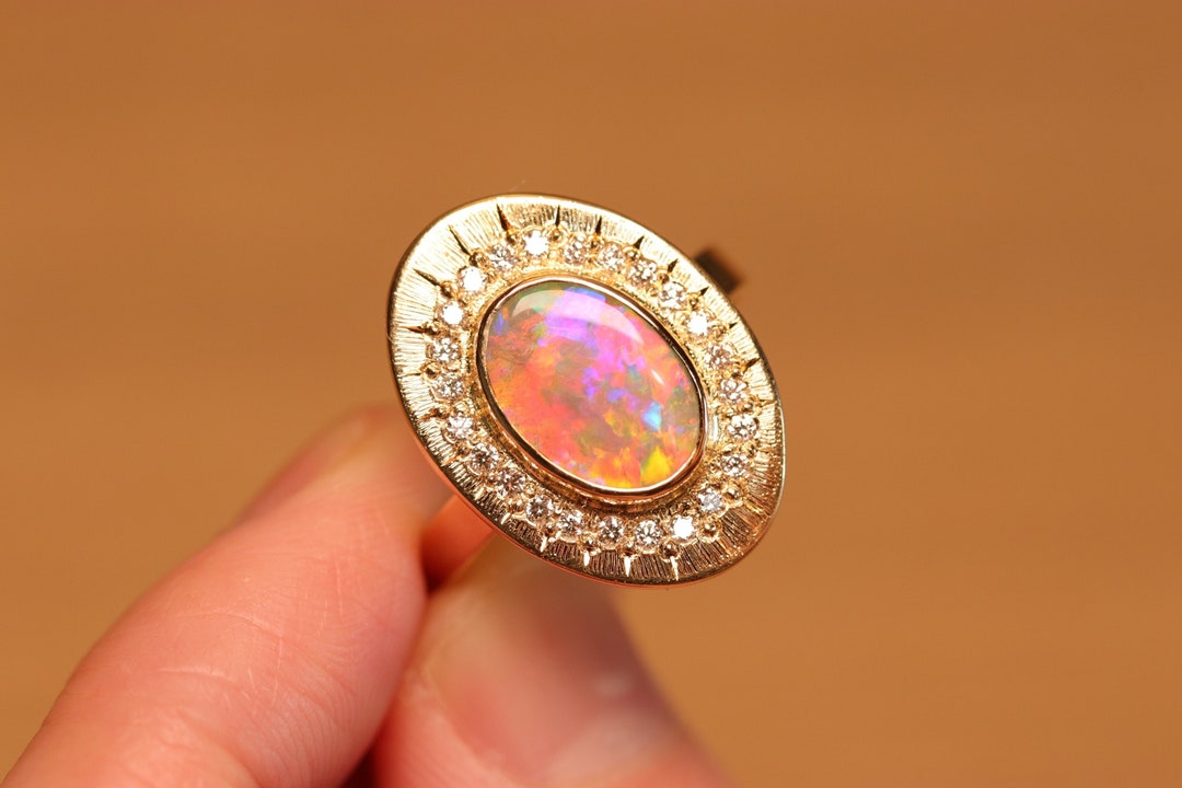 Natural Solid Australian Opal - Ring - Handmade - Sunray Halo Pastel ...