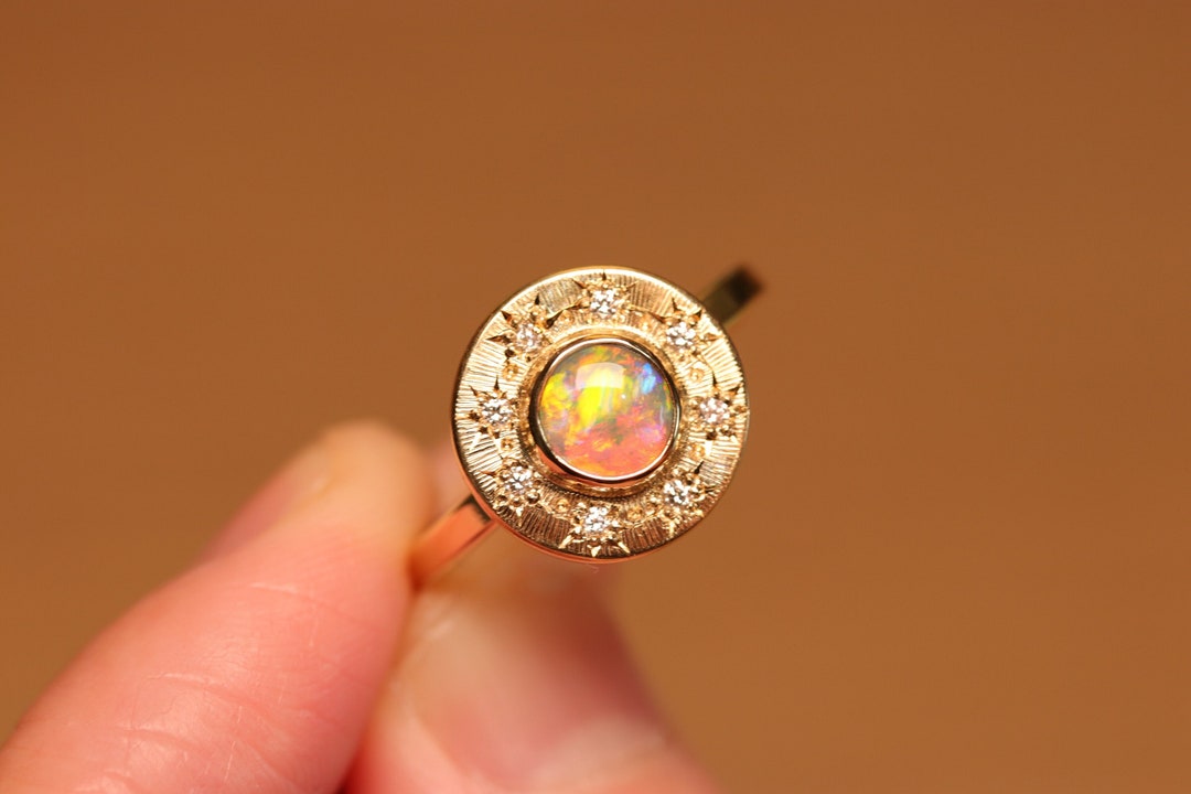 Natural Solid Australian Opal - Ring - Handmade - Sunray Halo Pinky ...
