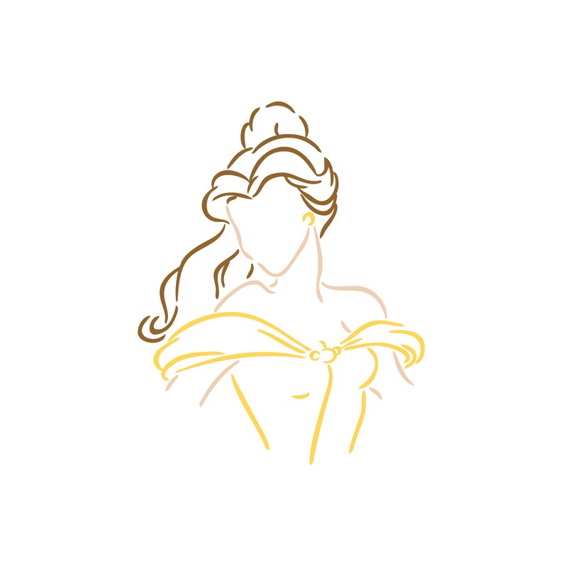 Beauty & The Beast 13 Princess outline line and Belle bust | Etsy