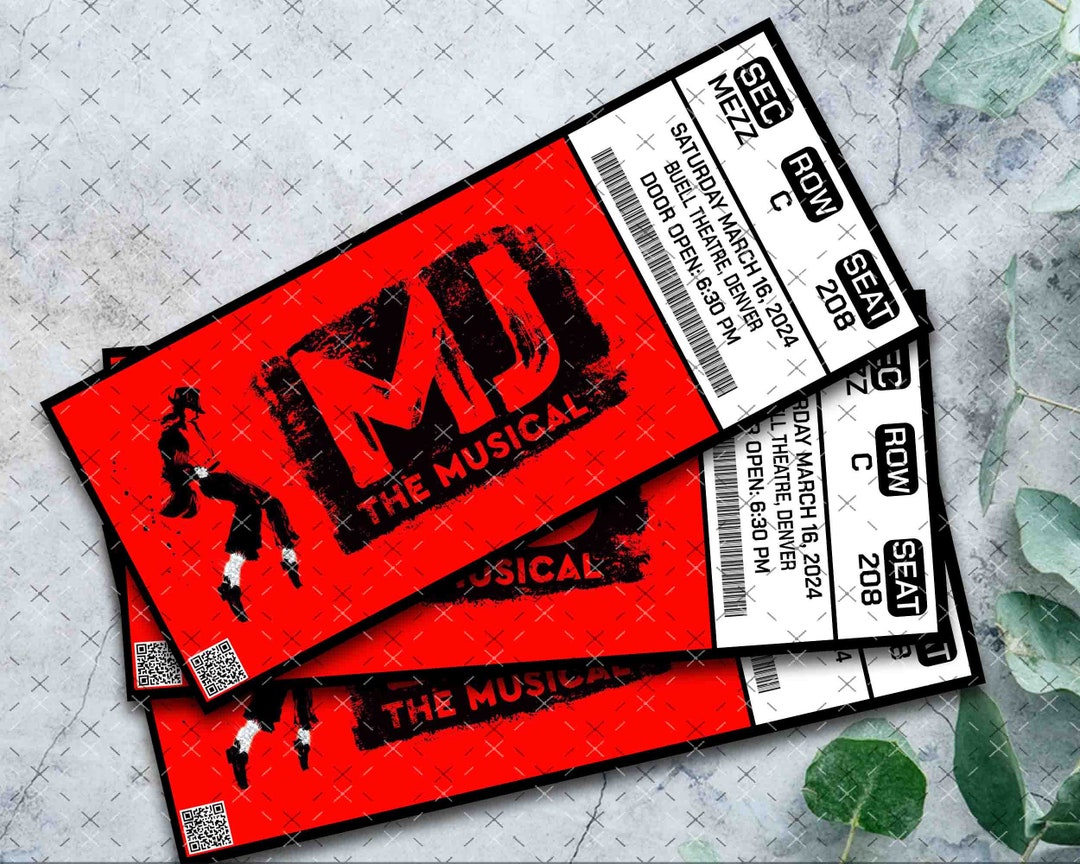 Custom Printable MJ the Musical Ticket Theatre Tickets Broadway West ...