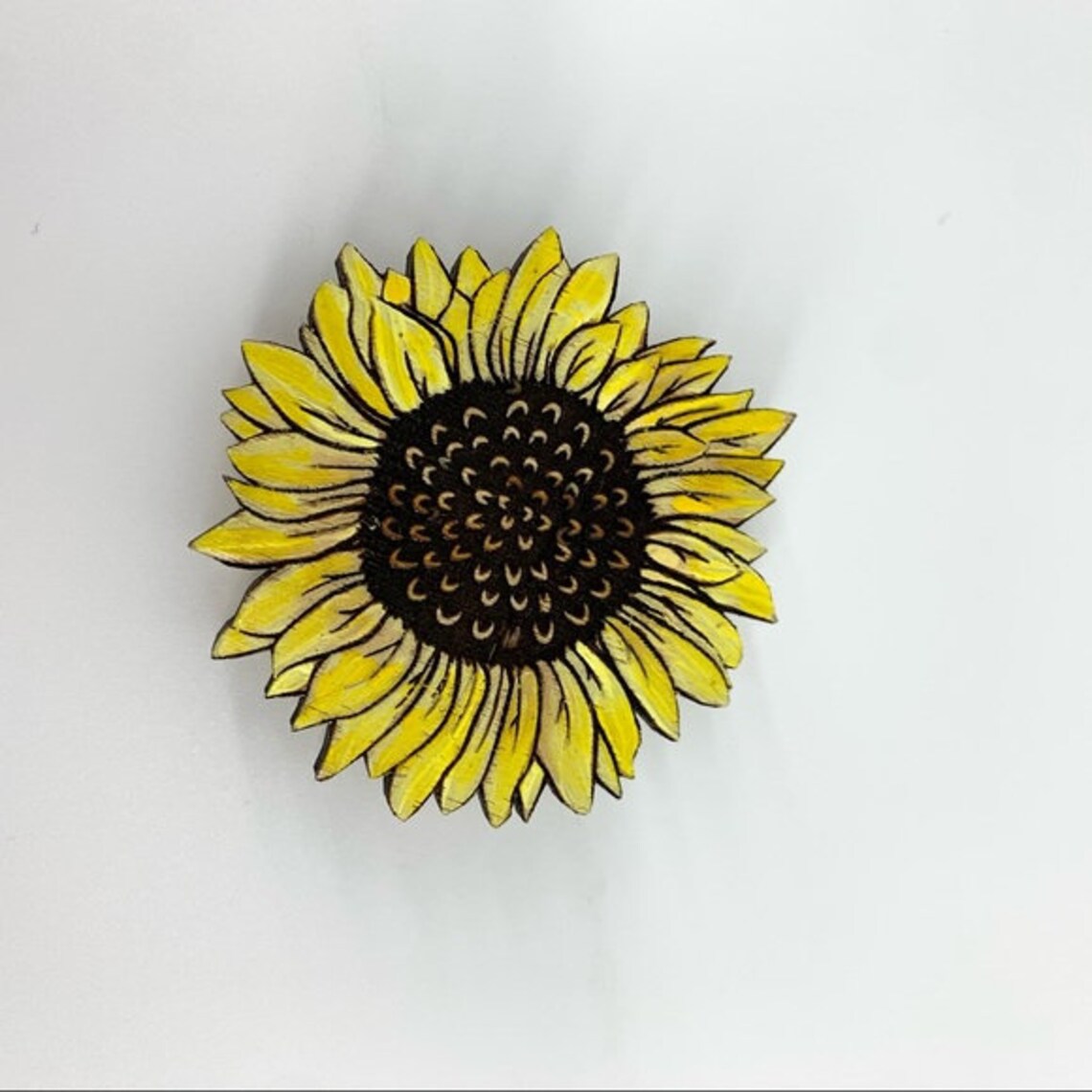 Wooden Hand Painted Engraved Sunflower Magnet - Etsy