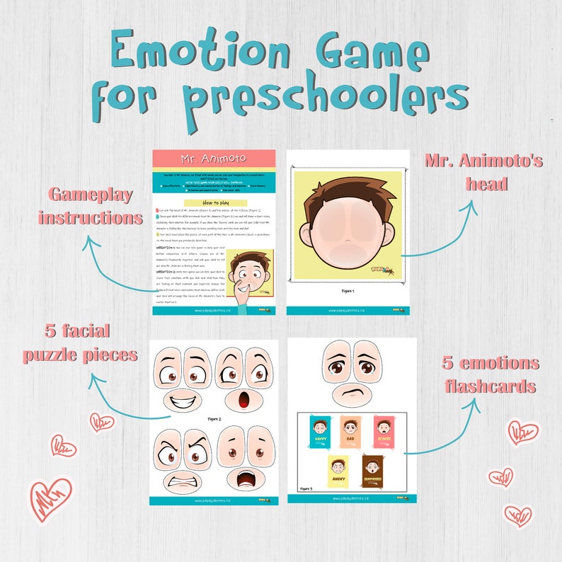 Printable Emotions Flash Cards / Emotional Puzzle for Kids / Make Faces ...