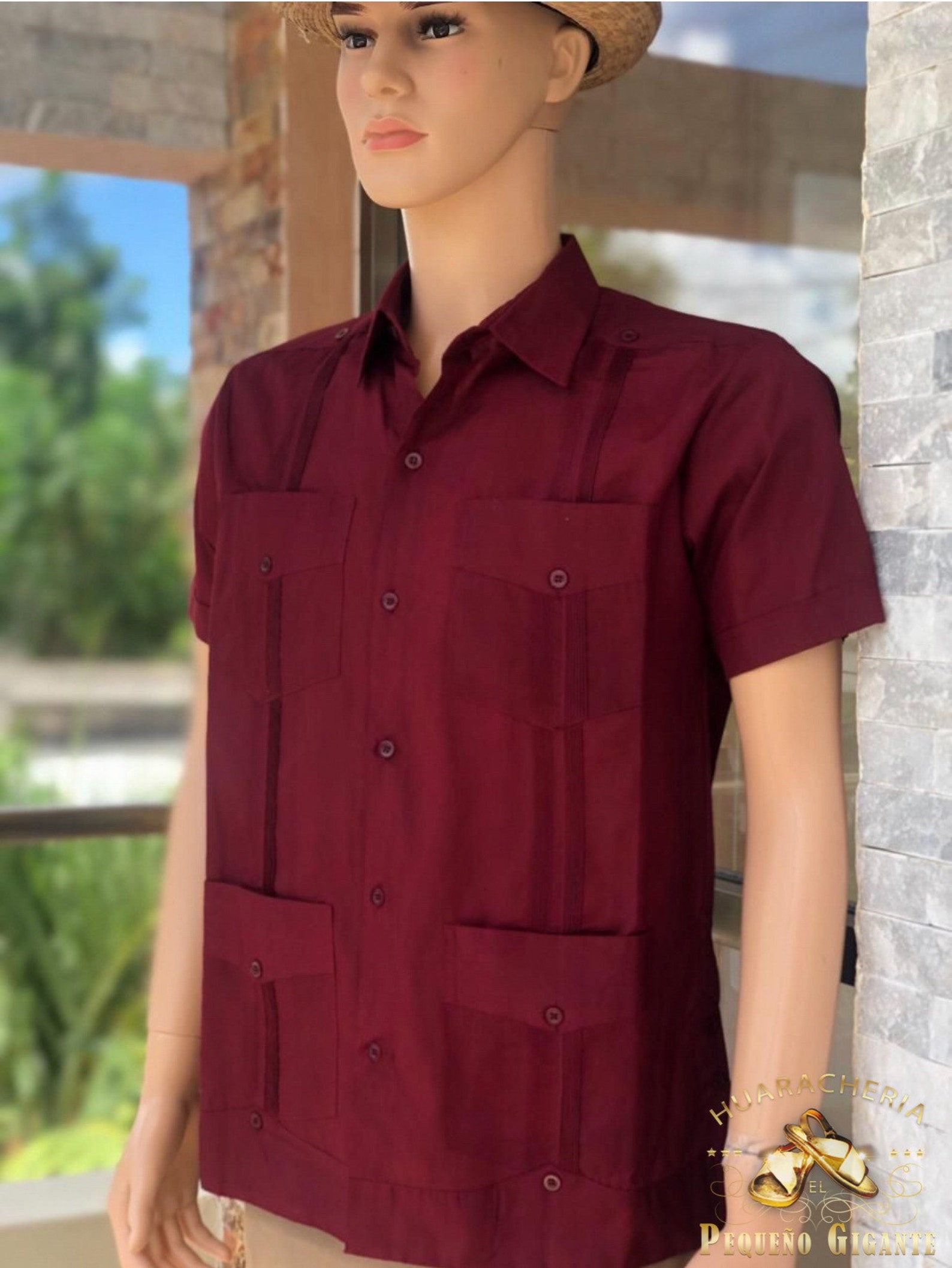 Guayabera Presidencial Rojo Vino Manga Corta Con Bolsas Red - Etsy