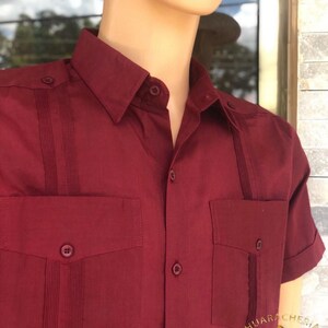 Guayabera Presidencial Rojo Vino Manga Corta Con Bolsas Red - Etsy