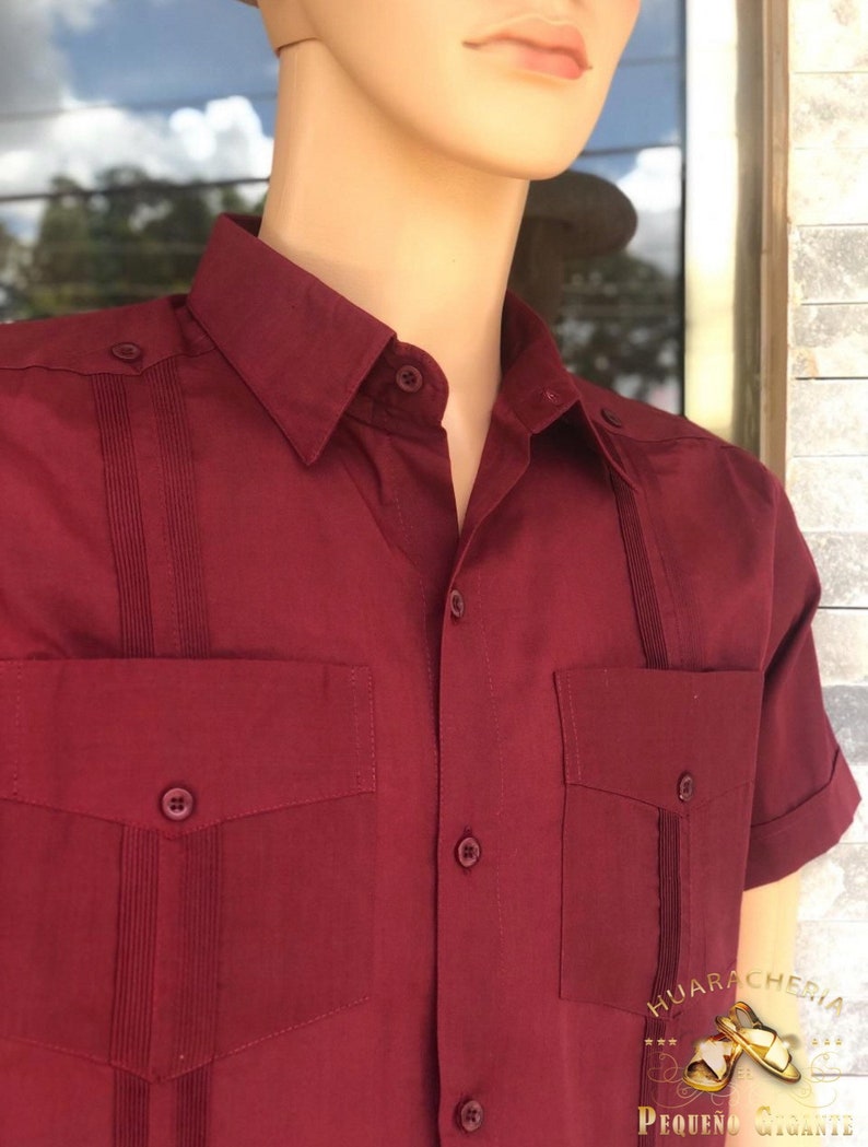 Guayabera Presidencial Rojo Vino Manga Corta Con Bolsas Red - Etsy