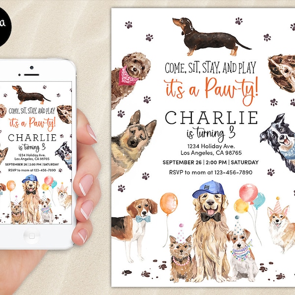 Dog Birthday Party Theme Card - Etsy