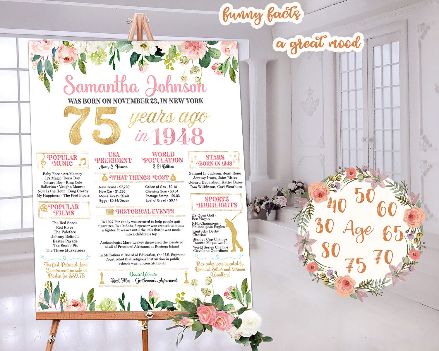 75th Birthday Sign Board for Birthday or Anniversary 75 Years - Etsy