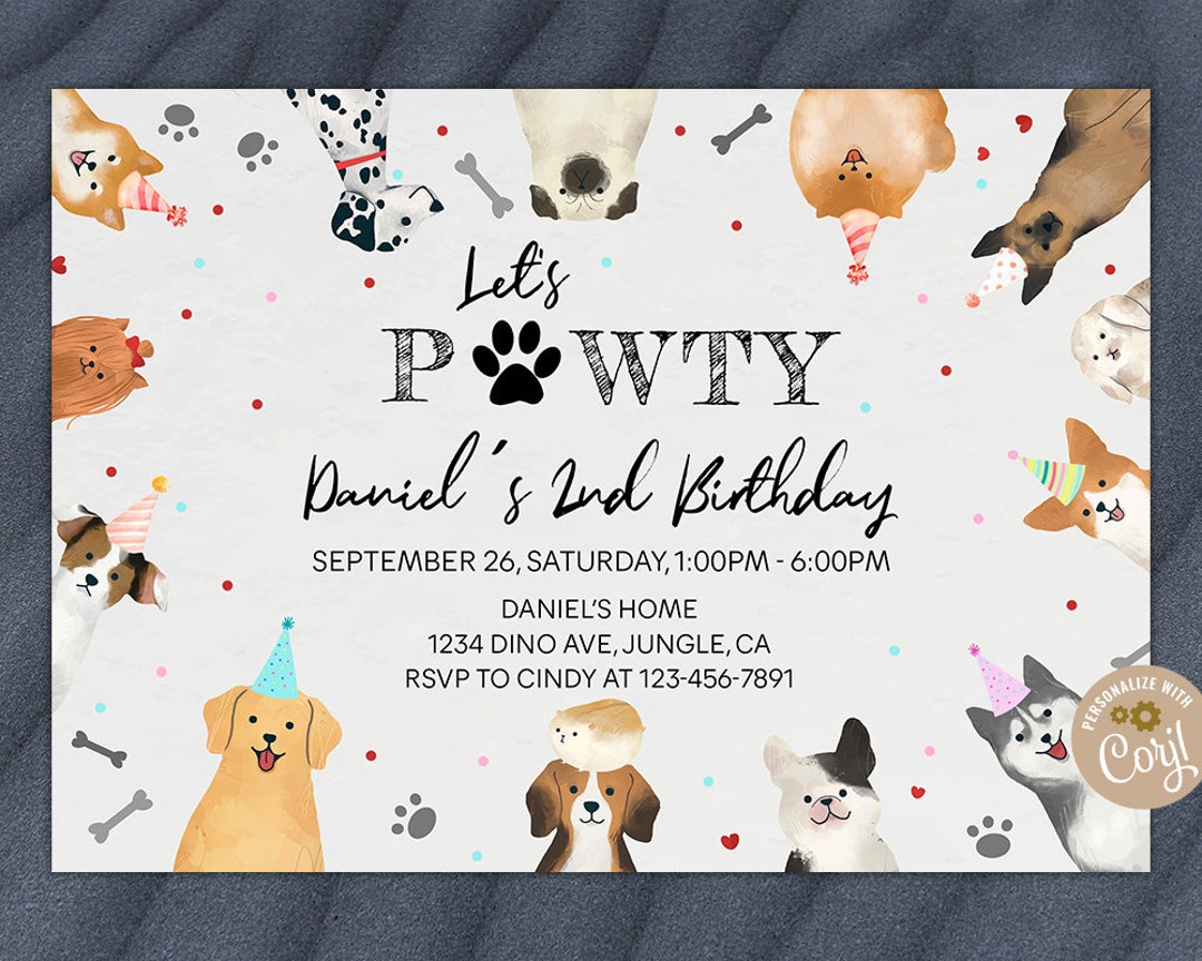 Dog Birthday Invitation Puppy Dogs Invite Lets Pawty (Download Now) - Etsy