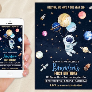 Outer Space First Birthday Invitation 1st Party Invite Stars - Etsy