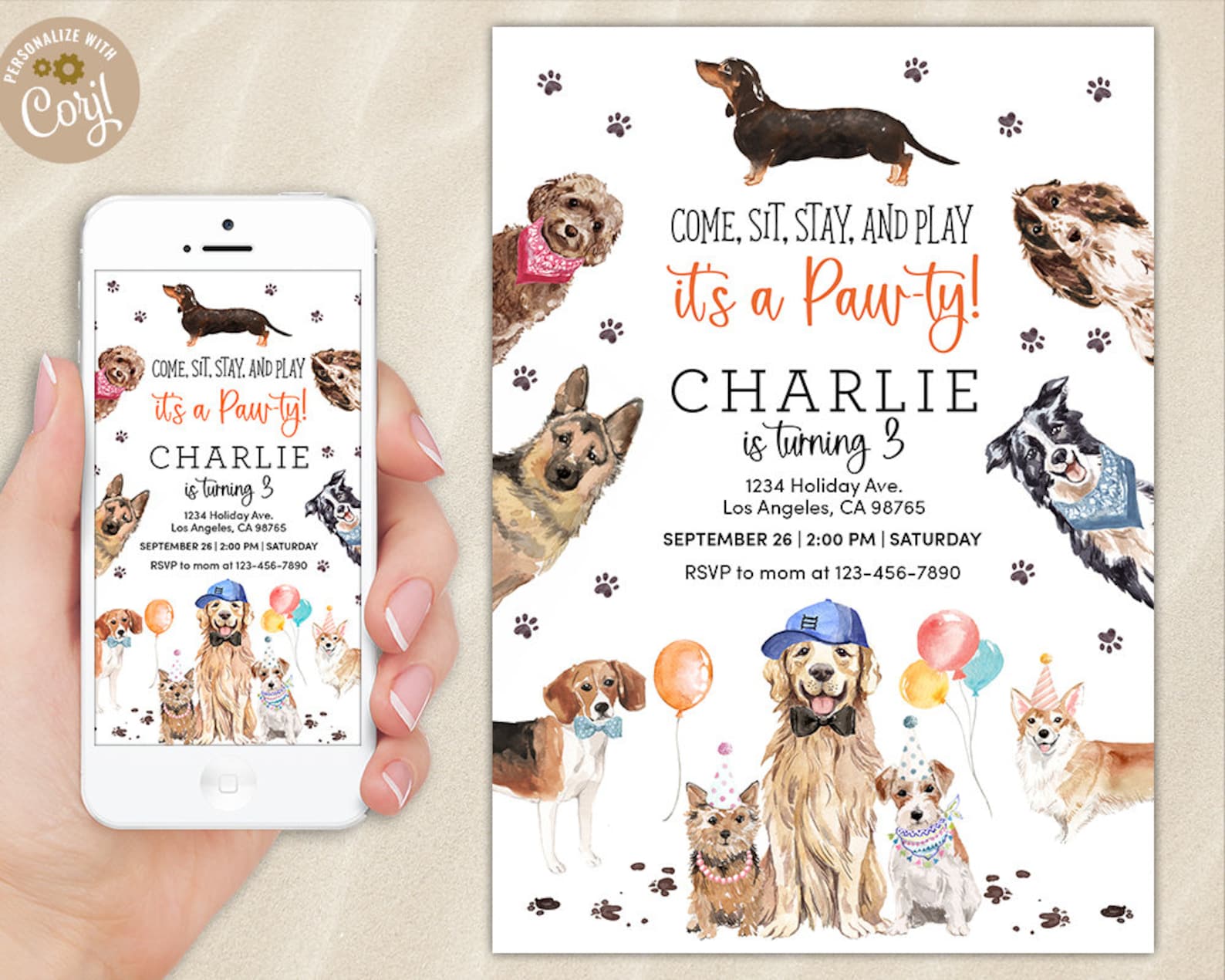 Dog Birthday Invitation Puppy Dogs Invite Lets Pawty Pet Theme - Etsy