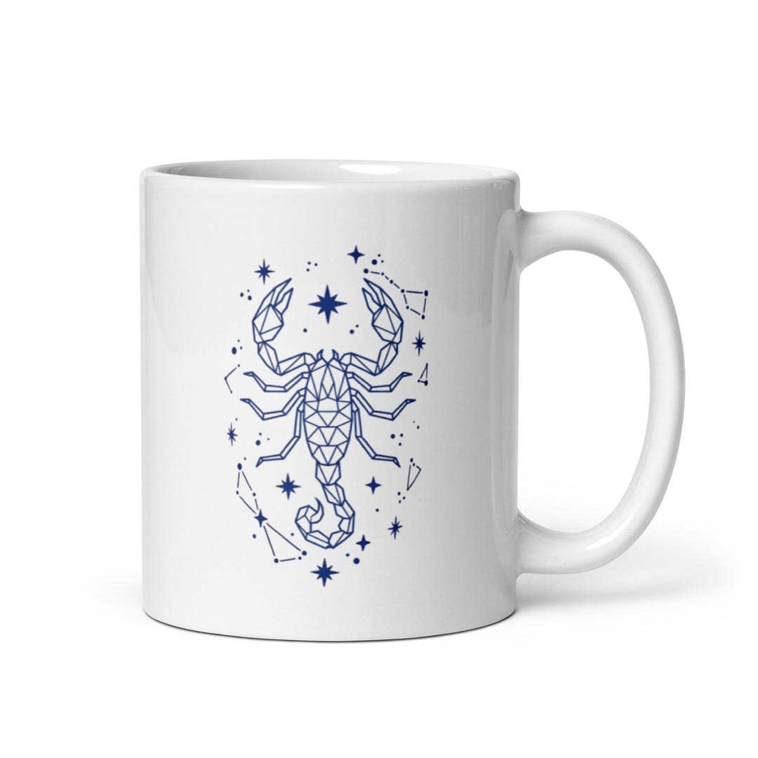 Scorpio Zodiac Mug – Elegant Script Typography & Geometric Scorpion ...