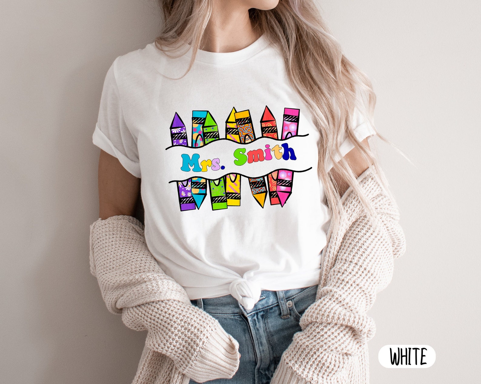 Camiseta personalizada para profesores con diseño de crayones, camiseta ...
