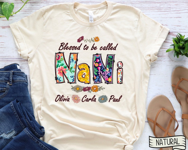 Personalized Nani Shirt, Floral Blessed Nana Tee, Custom Kids Names - Etsy