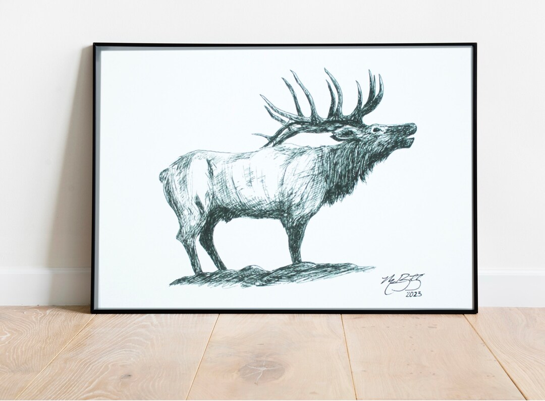 Elk Wall Art | Elk Art Print | Pen Drawing | Wildlife Art | Pen and Ink ...