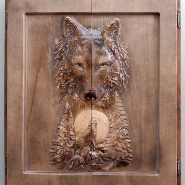 Wood Carved Wolf With Moon - Etsy