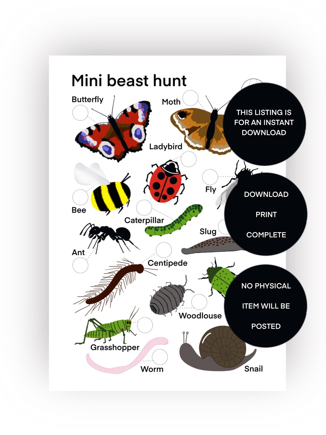 Mini Beast Treasure Hunt Printable for Kids Insect Scavenger - Etsy