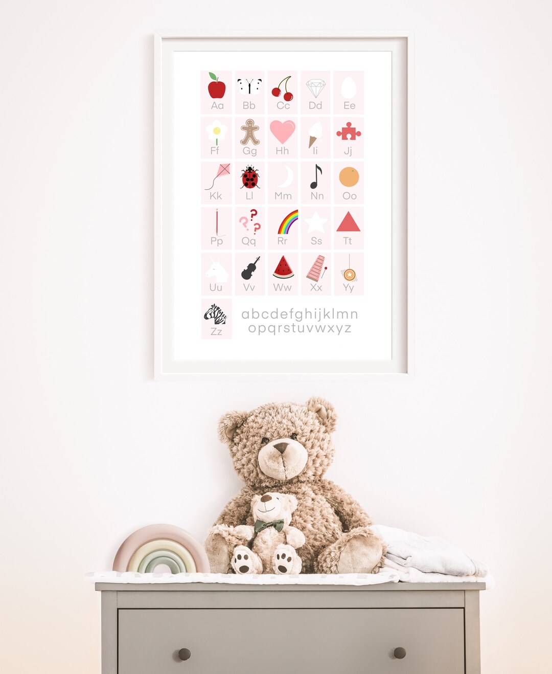 Pink Alphabet Chart - Cute Girls Modern Nursery Decor, A3 and A4 ...
