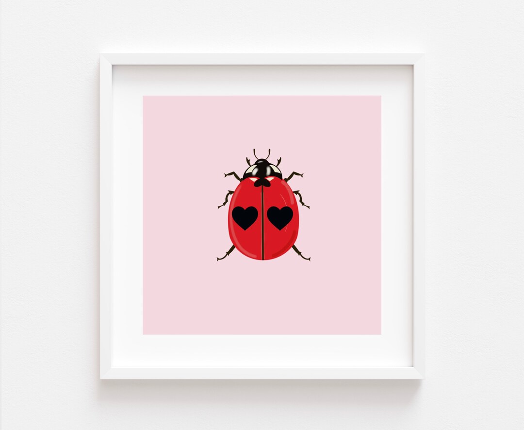 Cute Ladybird Print Ladybug Poster, Love Heart Themed Print, Ladybird ...